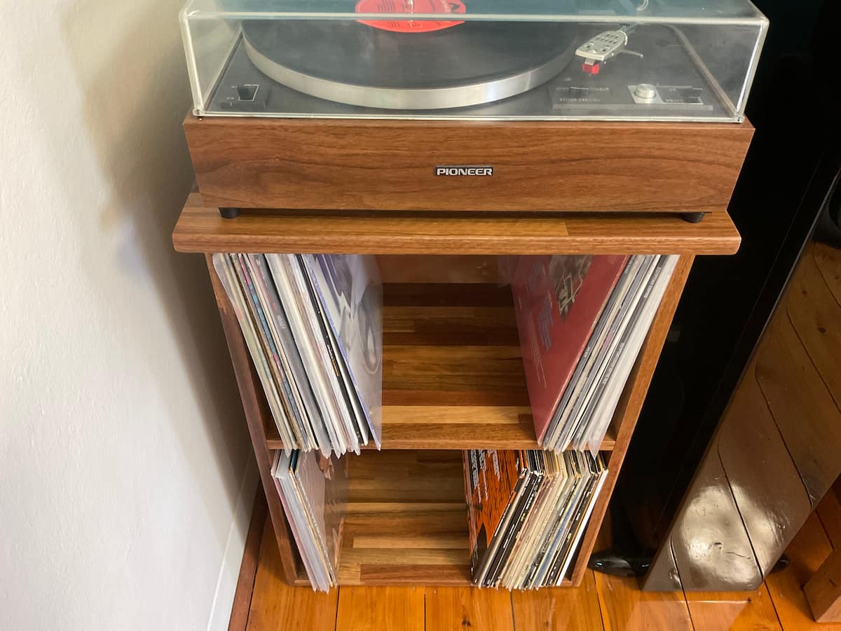 Record player stand with vinyl record storage, handmade in Sydney Australia